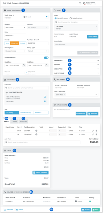 The Create / Edit Work Order Page